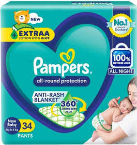 Pampers Happy Skin Pants with extra ANTI RASH LOTION with ALOE NB 34 ...