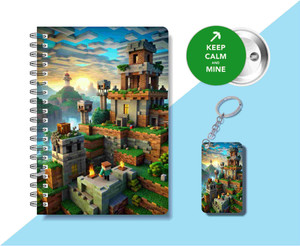 craft maniacs MINECRAFT DIARY & ONE KEYCHAIN & BADGE A5 Diary RULED 120 ...
