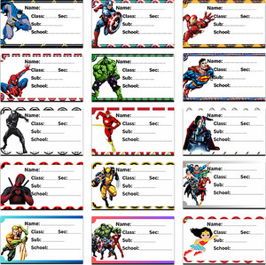 RINKON School Notebook Labels Superheros (Count 30) School Name ...