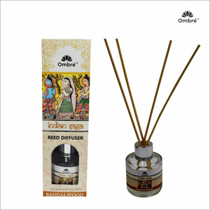 Ombre Glass Sandalwood Reed Diffuser Set (50ml) with 4 Natural Reed ...