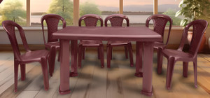 AVRO Delta Table with Fantasy Armless Chair Plastic 6 Seater Dining Set ...