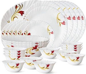 BOROSIL Pack of 27 Opalware Red Lily Opalware Dinner Set 27 Pieces ...