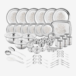 Classic Essentials Pack of 64 Stainless Steel Heavy Gauge Dinner Set ...