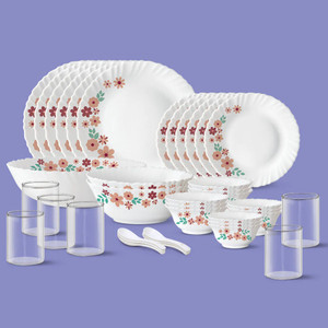 BOROSIL Pack of 39 Opalware Ayana Crockery Set For Family of 6, Dining ...