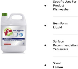 Vim UNILEVER Hand-Dishwashing Liquid, Tough on Grease & Food Residue, 5 ...