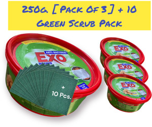 Exo Anti Bacterial Dishwash Bar 250g. [ Pack of 3] + 10 Green Scrub ...