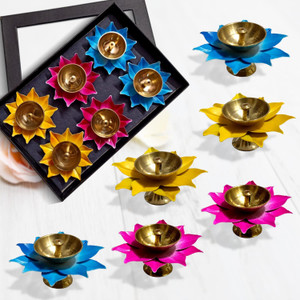 Pink Sky LOTUS SHAPED MULTICOLOR DIYA FOR PUJA CENTER WICK HOLDER ...