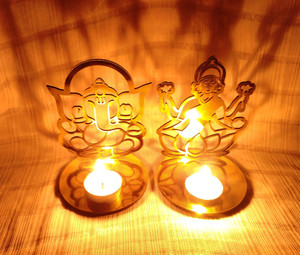 iMPACTGift Laxmi Ganesha Shadow Tealight Candle holder Wooden Decor ...