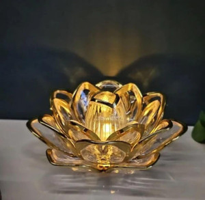 Balgopal Creations Glass Lotus Shape LED Tea Light Diya for Home Diwali ...