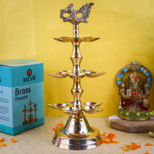 Satvik 1 Pc Brass Panchmukhi Peacock Kerala Samai Puja Diya | 3 Step ...