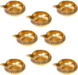 DOKCHAN Kuber Brass Diya for Puja Set of 8 Akhand Diya for Puja, Heavy ...