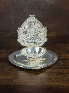 Sirgan German Silver Hearteen Plate With Gajalakshmi Diya For for Pooja ...