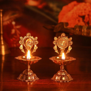 ONLYBOTTOM Diya for Puja Arti Deepak Deepam Oil Lamp-Shanku Chakra ...