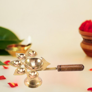 EliteTouch Brass Panch Aarti, Brass Diya for Puja, Diya Stand for ...