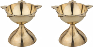 TORPPEZA Brass Five Face Diya for pooja Brass (Pack of 2) Table Diya ...