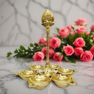 RAMA METAL Vel Vilakku | Vel with Diya | 6 Muga Vilakku Brass Table ...