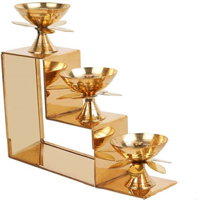 Tangerine Brass 3 step lamp, Lotus Lamp, Diya, Padi Vilakku, step diya ...