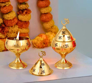 Dsh DSH Brass Diya Om and Swastik Symbol Decorative Akhand Diya for ...