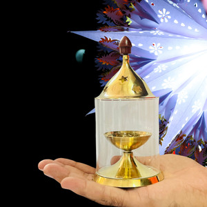 sanskaari Golden Akhand deep With Cover high quality Brass, Glass Table ...