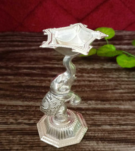 Sirgan Geman Silver 5 Face Standing Diya For Pooja - 5"inch 53 Grams ...