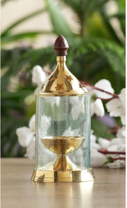 sf hospitality Brass and Glass akhand deep Diya with Cover for Puja 14 ...