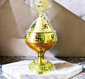 EliteTouch Brass Gold Jali Akhand Jyoti Deep with Stand,Cover&Om ...