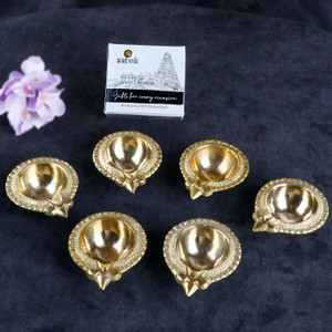Satvik 6 Pc Brass Lakshmi Deep Diya for Puja Jyoti Diya For Temple ...
