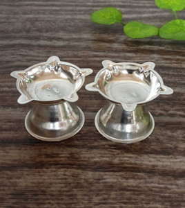 Luckypot German Silver 5 Star Diya For Pooja|Size: 2 inch, Weight: 50 G ...