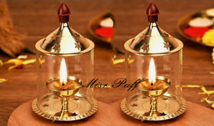 Misr Puff Gold Couple Set of 2 Akhand Jyot Diya Glass (Pack of 2) Table ...