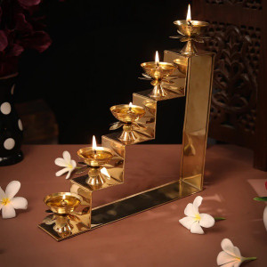 GODS CHOICE Brass 5 Step Nandha Lotus Diya For Pooja/Padi Pooja Brass ...
