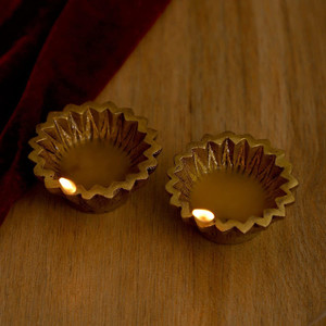 Jaszz Art Brass Akhand Diya Pair| Ethnic Design Curved Oil Wick Antique ...