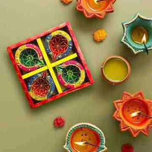 Kreyam's Traditional Decorative Clay Diya Pooja set 4 Earthenware Table ...