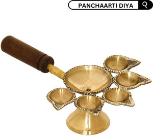 EliteTouch Panch Pradip | Brass Pancha Deepam | Panchmukhi Diya Stand ...