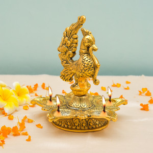 HOUZZPLUS Panchbatti Peacock Diya, Panch mukhi Diya with Peacock ...