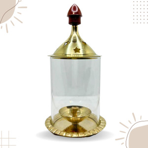 Decowill Brass Akhand Diya with Glass Cover (Small) | Arpan Diya for ...