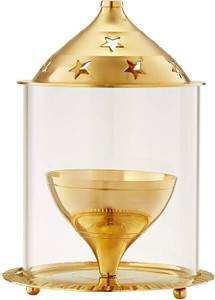 sanskaari Brass and High Quality Glass Akhand deep Diya 5 Inch Brass ...