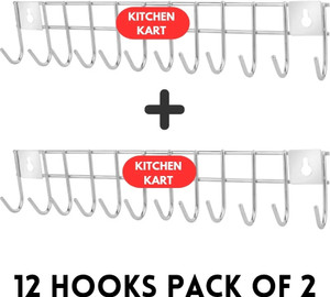 KITCHEN KART Wall Wall Mount Hanger for Kitchen 12 Hooks Kitchen Rack ...