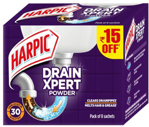 Harpic Drain Xpert Drain Cleaner Powder (50g x 8) | Effective Sink ...