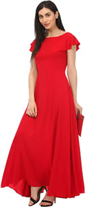 Lady Stark Women Fit and Flare Red Maxi/Full Length Dress - Buy Lady ...