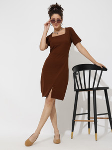 AA-HA! Women Bodycon Brown Dress - Buy AA-HA! Women Bodycon Brown Dress ...