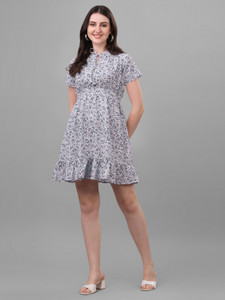 AQUACREATION Women Fit and Flare Blue, White Above Knee/Mid Thigh ...