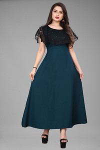 ZOPDI Women Fit and Flare Blue Maxi/Full Length Dress - Buy ZOPDI Women ...