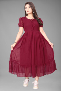 Maruti Nandan Impex Women Fit and Flare Multicolor Below Knee Dress ...