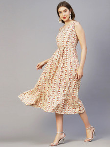 KJFAB Women Fit and Flare Multicolor Midi/Calf Length Dress - Buy KJFAB ...