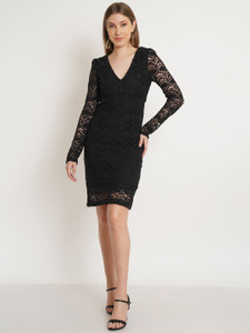 Mode Connection Women Sheath Black Above Knee/Mid Thigh Length Dress ...