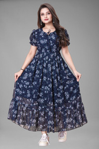 Maruti Nandan Impex Women Maxi Blue Full Length Dress - Buy Maruti ...