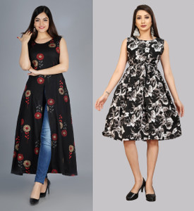 maruti fab Women Fit and Flare Grey Below Knee Dress - Buy maruti fab ...
