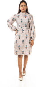 tiny finger Women A-line Beige Knee Length Dress - Buy tiny finger ...