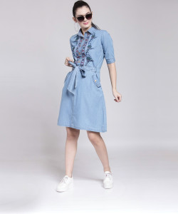 PLUSS Women A-line Blue Above Knee/Mid Thigh Length Dress - Buy PLUSS ...
