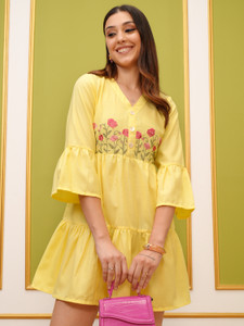Vishudh Women Tiered Yellow Dress - Buy Vishudh Women Tiered Yellow ...